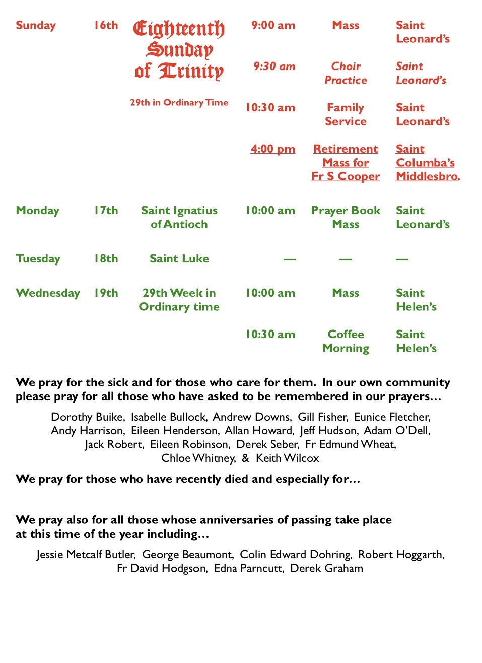 Newsletter – Trinity XVII 2022 – Loftus Parish