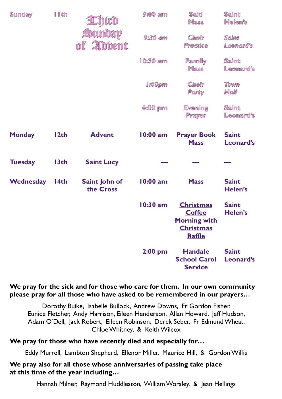 Newsletter – Second Sunday of Advent 2022 – Loftus Parish